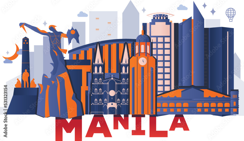 Typography word Manila branding technology concept. Collection of flat ...