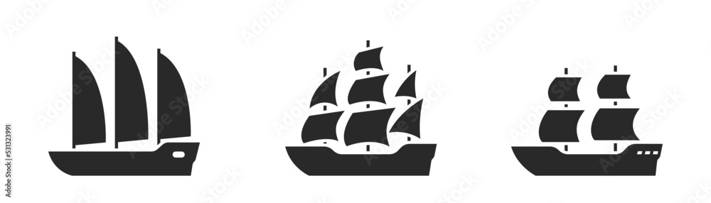 old sailing ship icon set. classic sea vessel symbol. sail transport ...