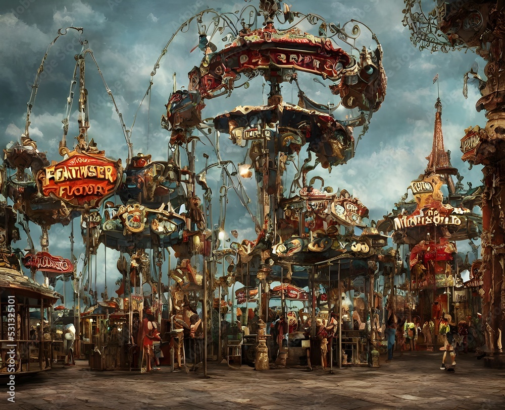amusement park, monster and horror theme. Horror-themed food booths ...