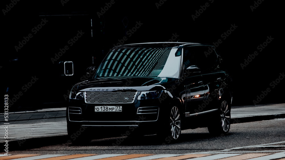 Black Range Rover L405 car parked on street. Front side view of slylish ...