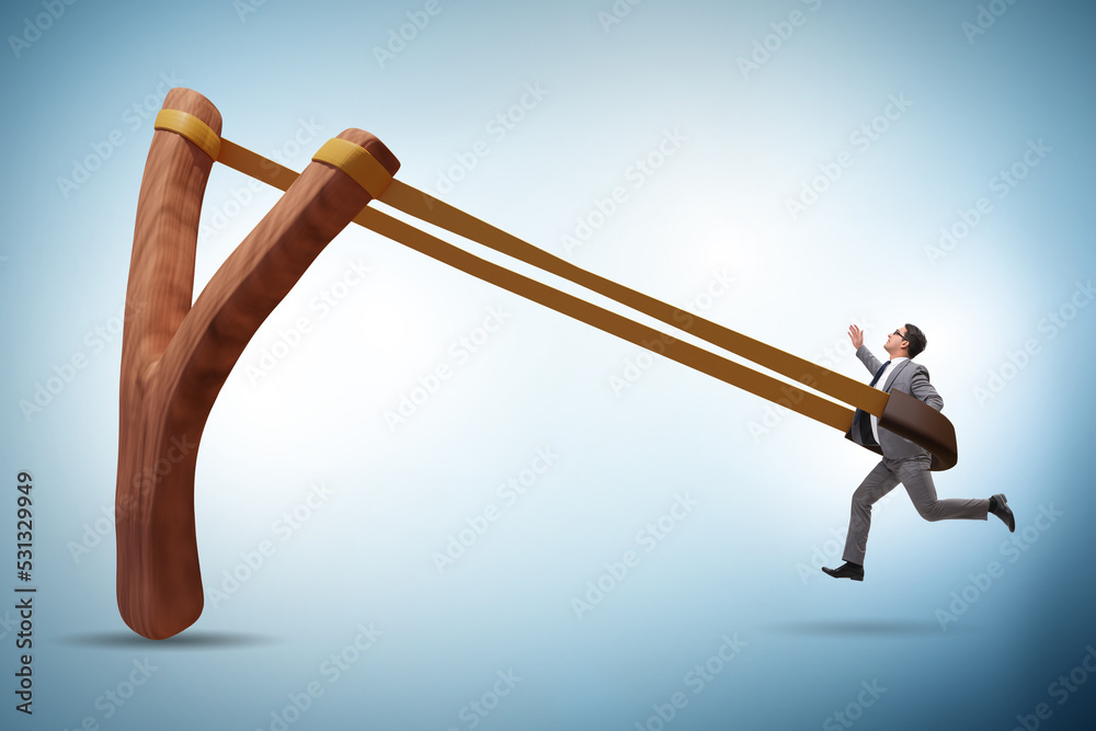 Photo & Art Print Businessman being launched from slingshot in career ...