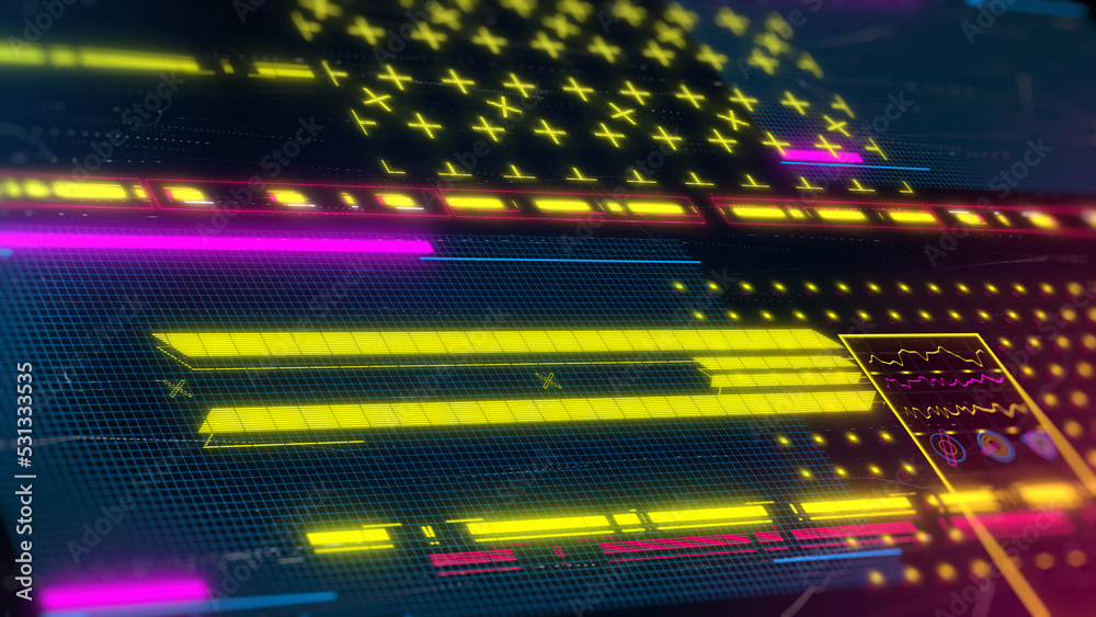 Cyberpunk gaming hud background. futuristic 3d illustration. Neon ...