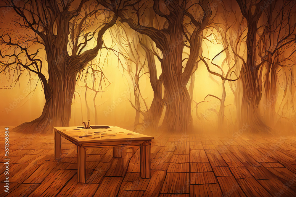 Empty wooden table - Halloween background ,toon style, anime style ...