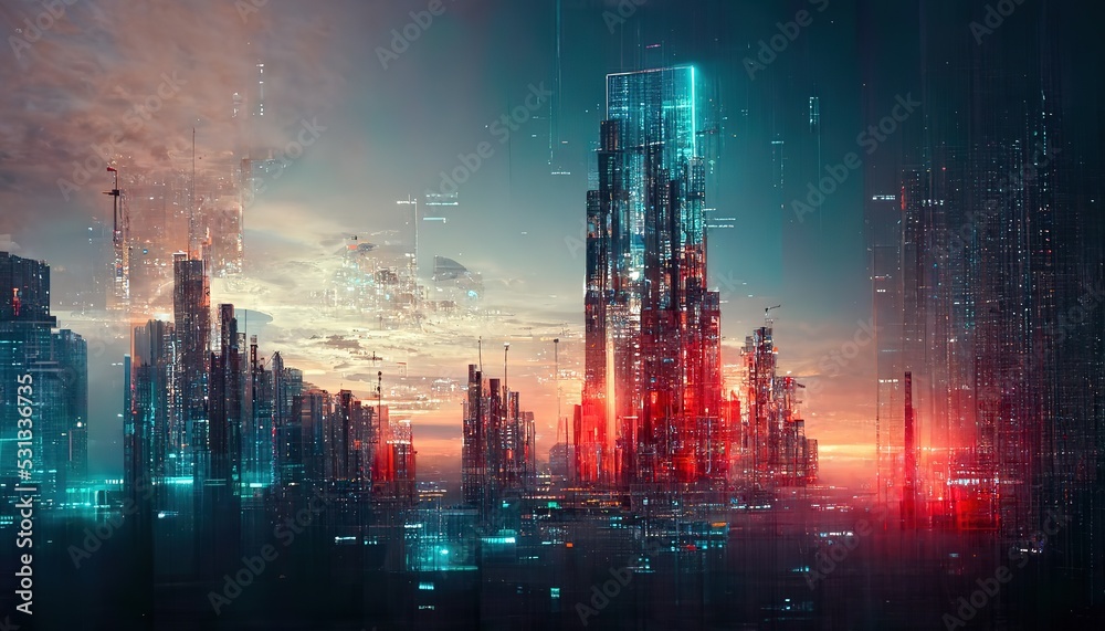 Diagram of the plan for the city of the future. 3D rendering Stock ...