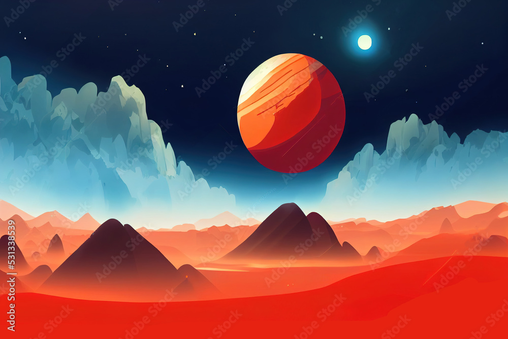 Mars surface, alien planet landscape, Space game background with orange ...