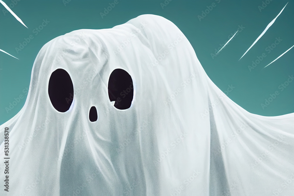 Ghost monster peeking behind a blank white sign as an angry haunted ...