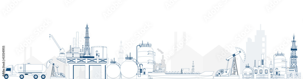 Gas and Oil industry platform Banner with Outbuildings, oil storage ...