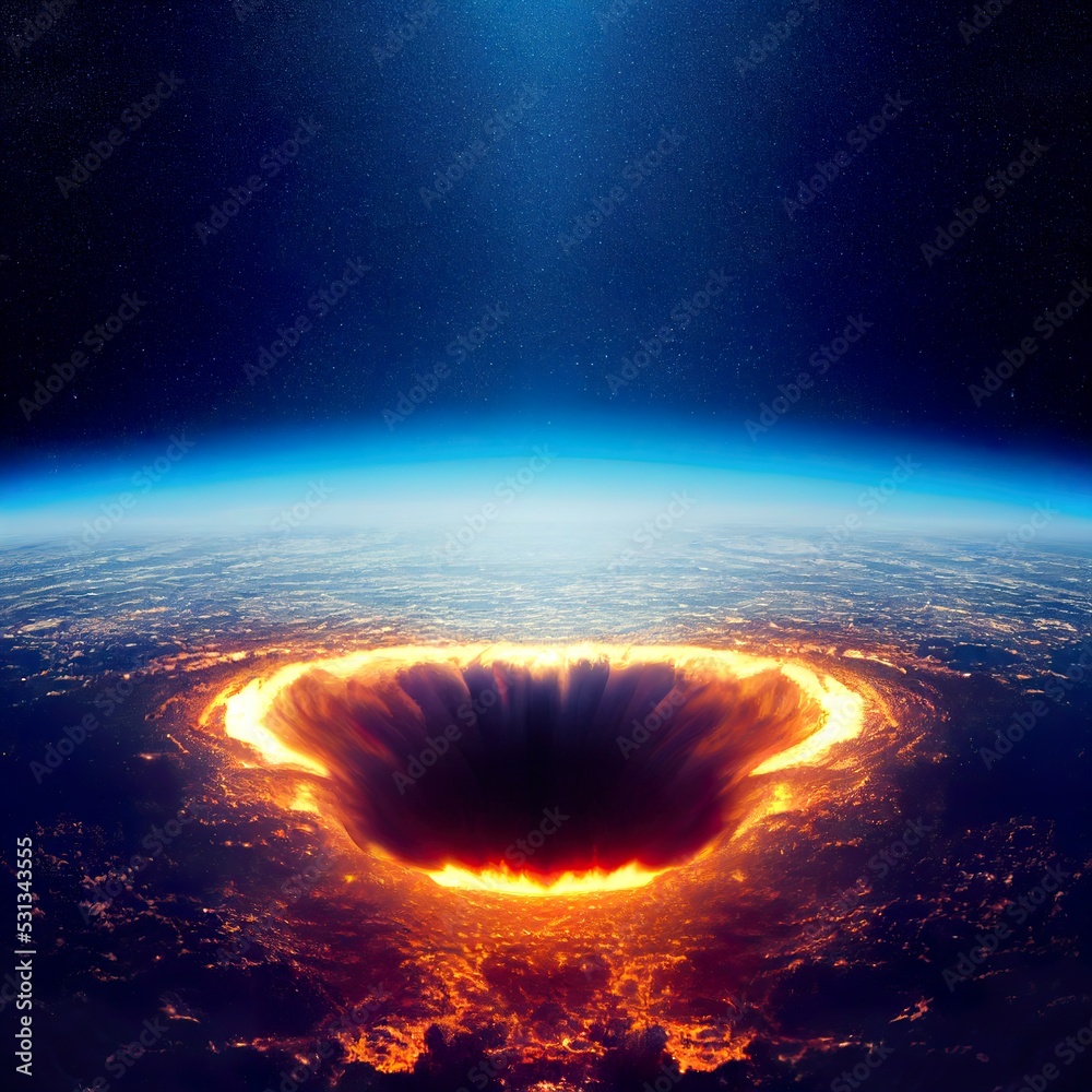 Meteorite hit the earth and exploded. Digital art Stock Illustration ...