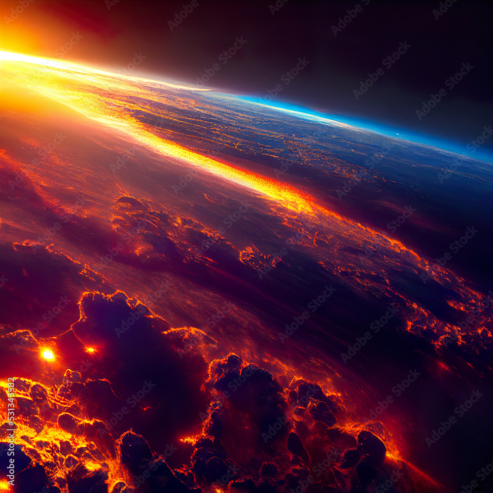 Meteorite hit the earth and exploded. Digital art Stock Illustration ...