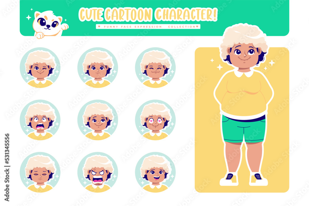 different face emotion fat girl cartoon character collection 4 Stock ...