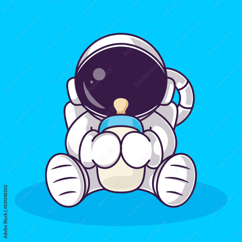 cute baby astronaut holding a milk bottle Cartoon Illustration Vector ...