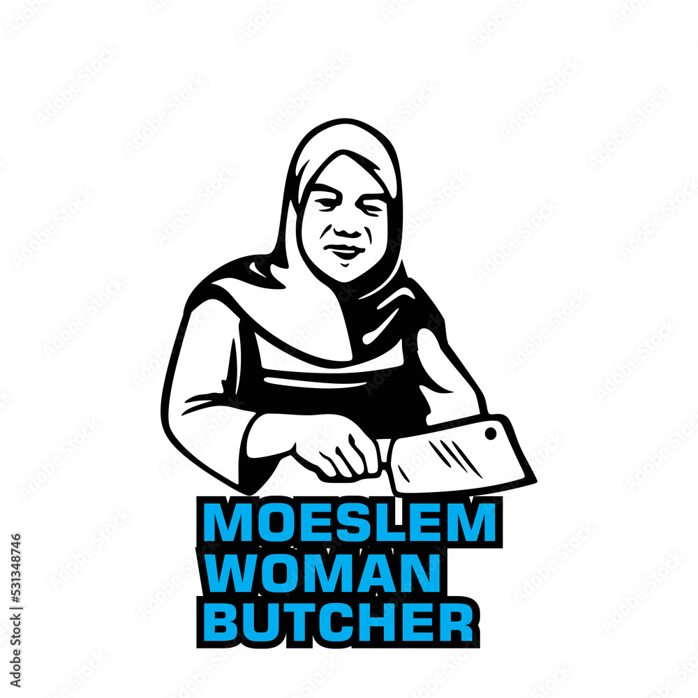 simple woman butcher logo, silhouette of a female wear hijab vector ...