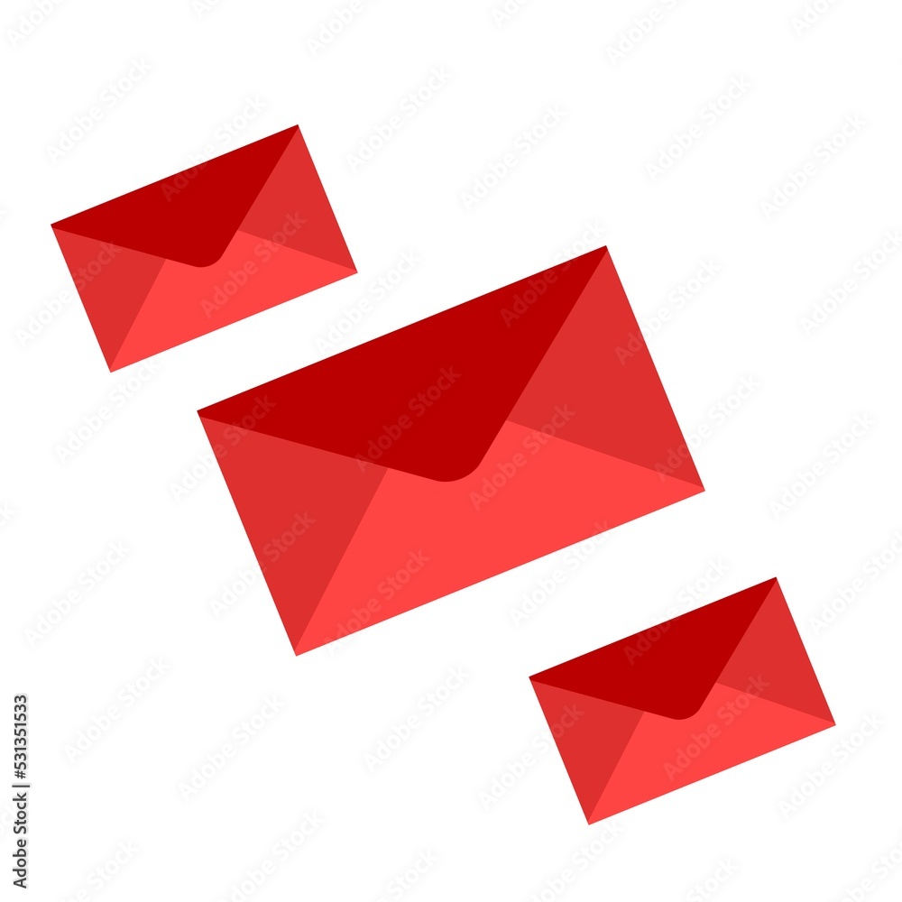 Red letter card isolated on white background. Concept of mail and ...