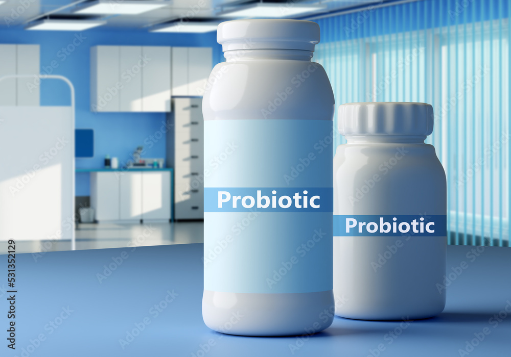 Probiotic products. Yoghurt with probiotic content concept. Microbiome ...