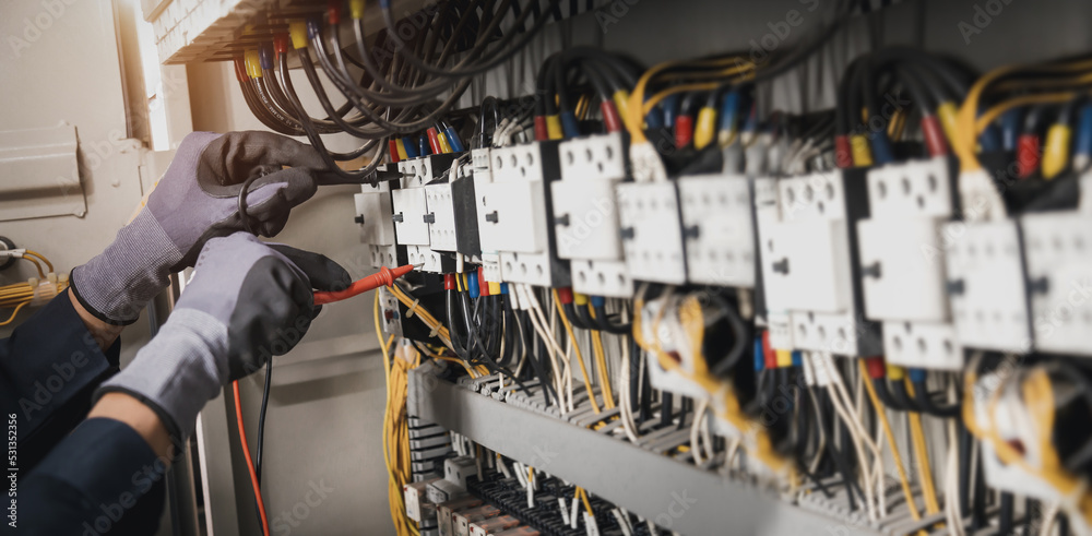 Electricity and electrical maintenance service, Engineer hand holding ...