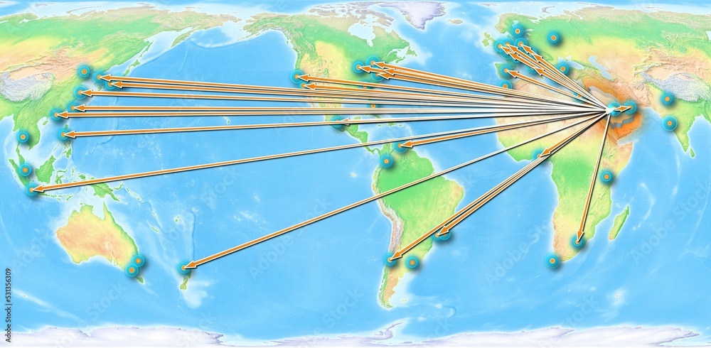 Saudi Arabia concept map centerd on America, export concept map for ...