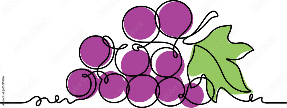 grape colored line art illustration in one line drawing Stock ...