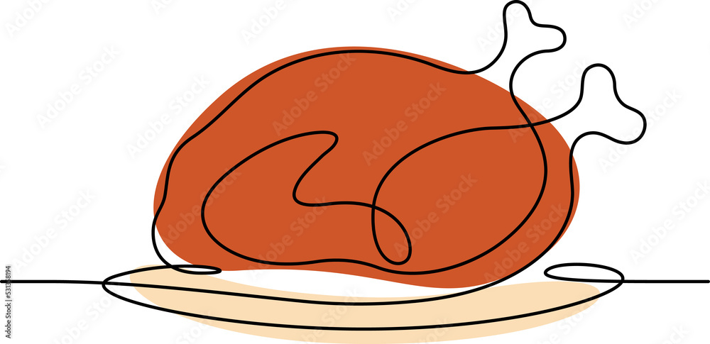 continuous line drawing of turkey meat colored illustration Stock ...