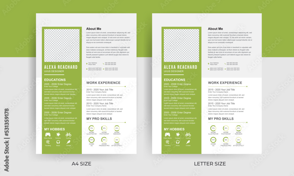 A4 and letter size professional CV Resume design for freelance and ...