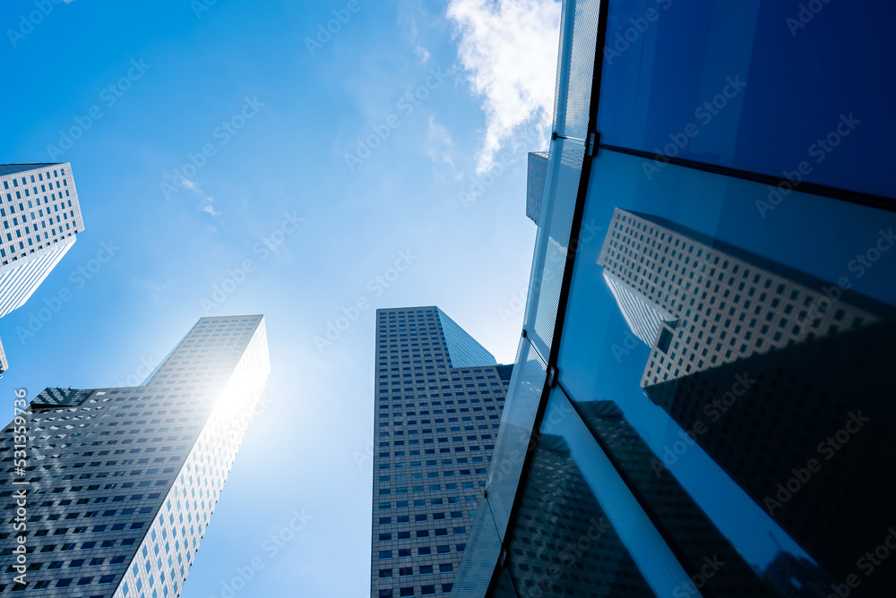 Office tall building. Low angle view of skyscrapers modern office ...