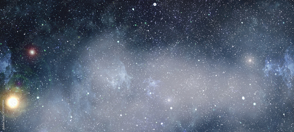 panoramic looking into deep space. Dark night sky full of stars. The ...