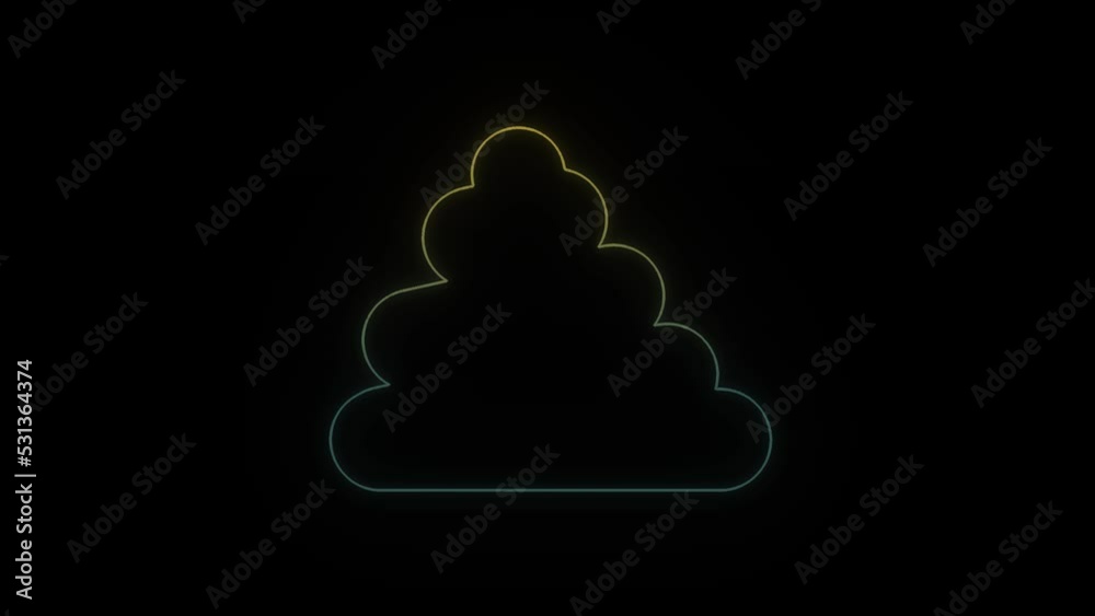 Glowing neon poop icon on black background. animal remains. 4K video ...