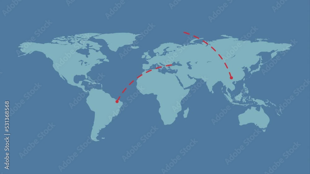 World map of airline airplane flight path. Travel around the world ...