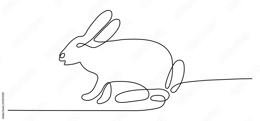 Rabbit one line. Chinese horoscope 2023 year. Animal symbol black ...