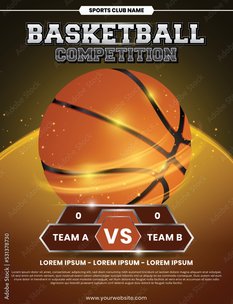 Basketball sport promotional flyer poster vector with the flame of fire ...