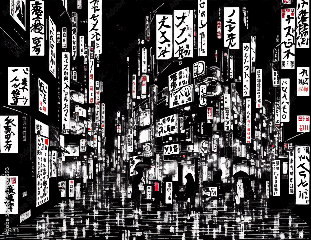 Famous Shibuya crossroad with vector illustration. City street in the ...