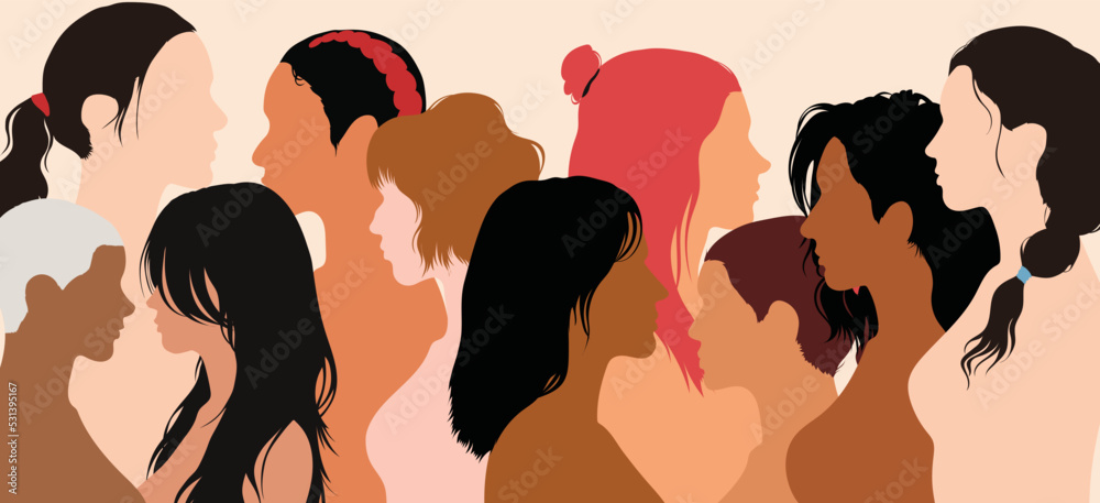 Friendship group of women and girls from different ethnicities and ...