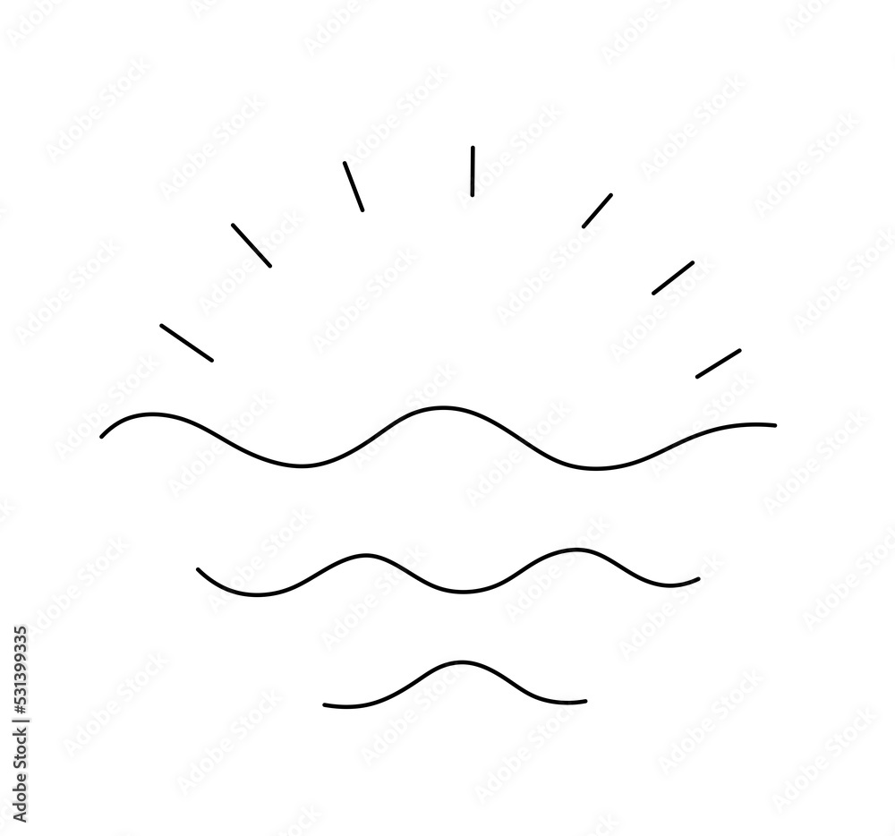 Vector isolated three waves and sun rays colorless black and white ...