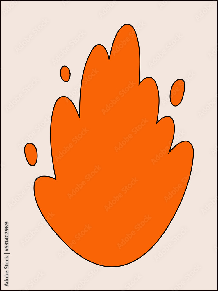 A bright poster depicting an abstract flame. An icon of a cartoon fire ...