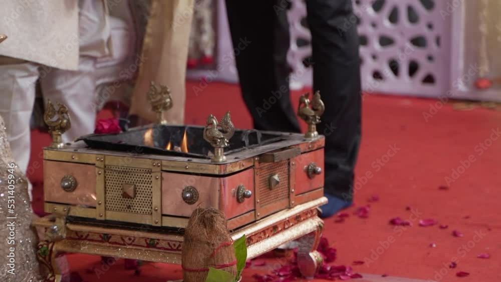 Cinematic Shot of Havan kund in Hindu Wedding Ceremony, Indian Wedding ...