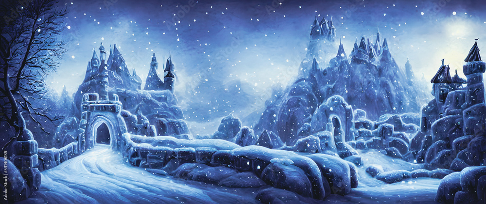 Artistic concept painting of a beautiful winter castle, background ...