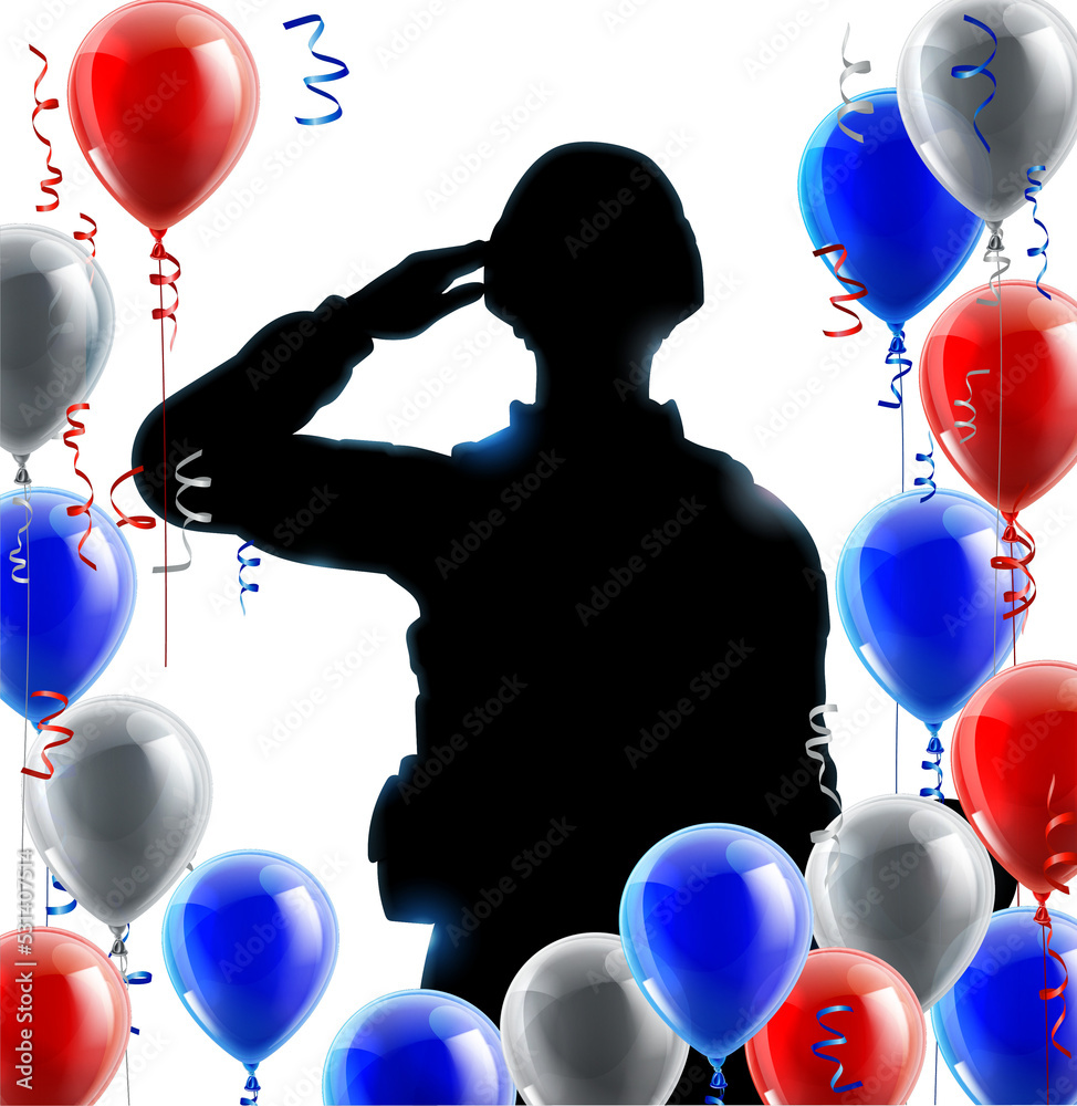 Saluting Soldier American Flag Balloon Graphic Stock Illustration ...