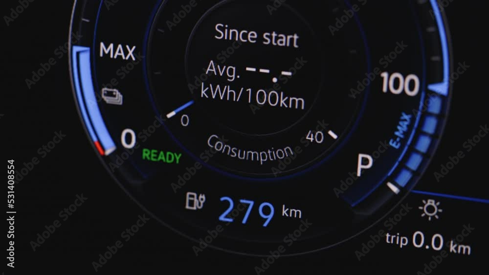 Electric car dashboard battery indicator showing Progress of the ...