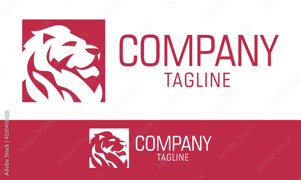 Red Color Negative Space Lion Face Logo Design Stock Vector | Adobe Stock