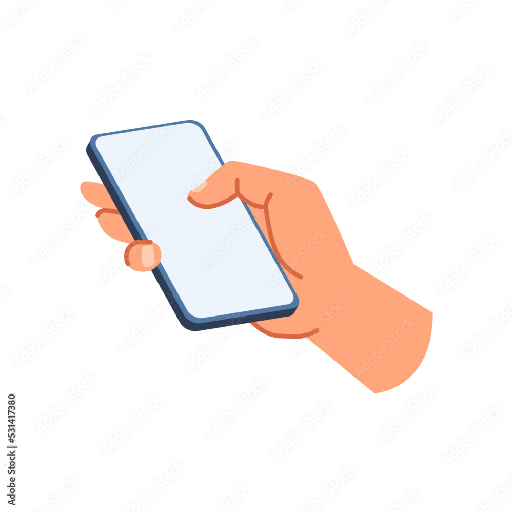 Holding and using smartphone, isolated hand of user with a modern ...