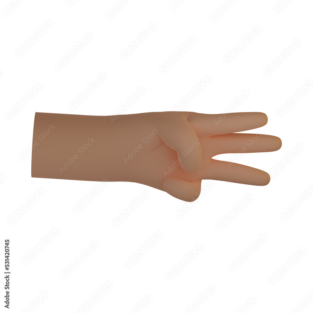 3d hand. Emoticon sign. Showing three fingers. Counting concept ...