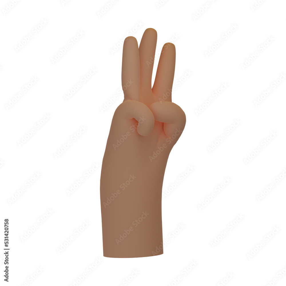3d hand. Emoticon sign. Showing three fingers. Counting concept ...