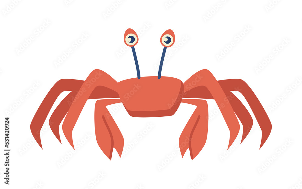 Underwater animals and fauna, isolated crab crustaceans with broad ...