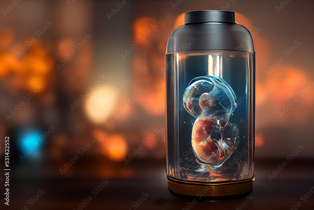 human baby embyo inside incubator breeding tank, ectogenesis concept ...