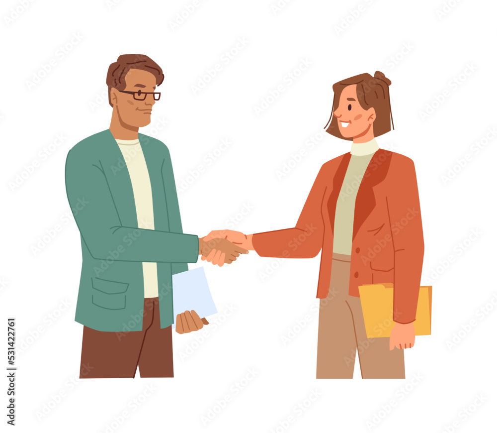 Business partners giving a handshake, agreement or greeting ...