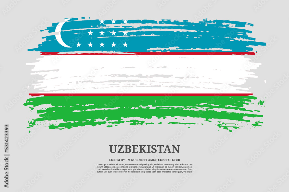 Uzbekistan flag with brush stroke effect and information text poster ...