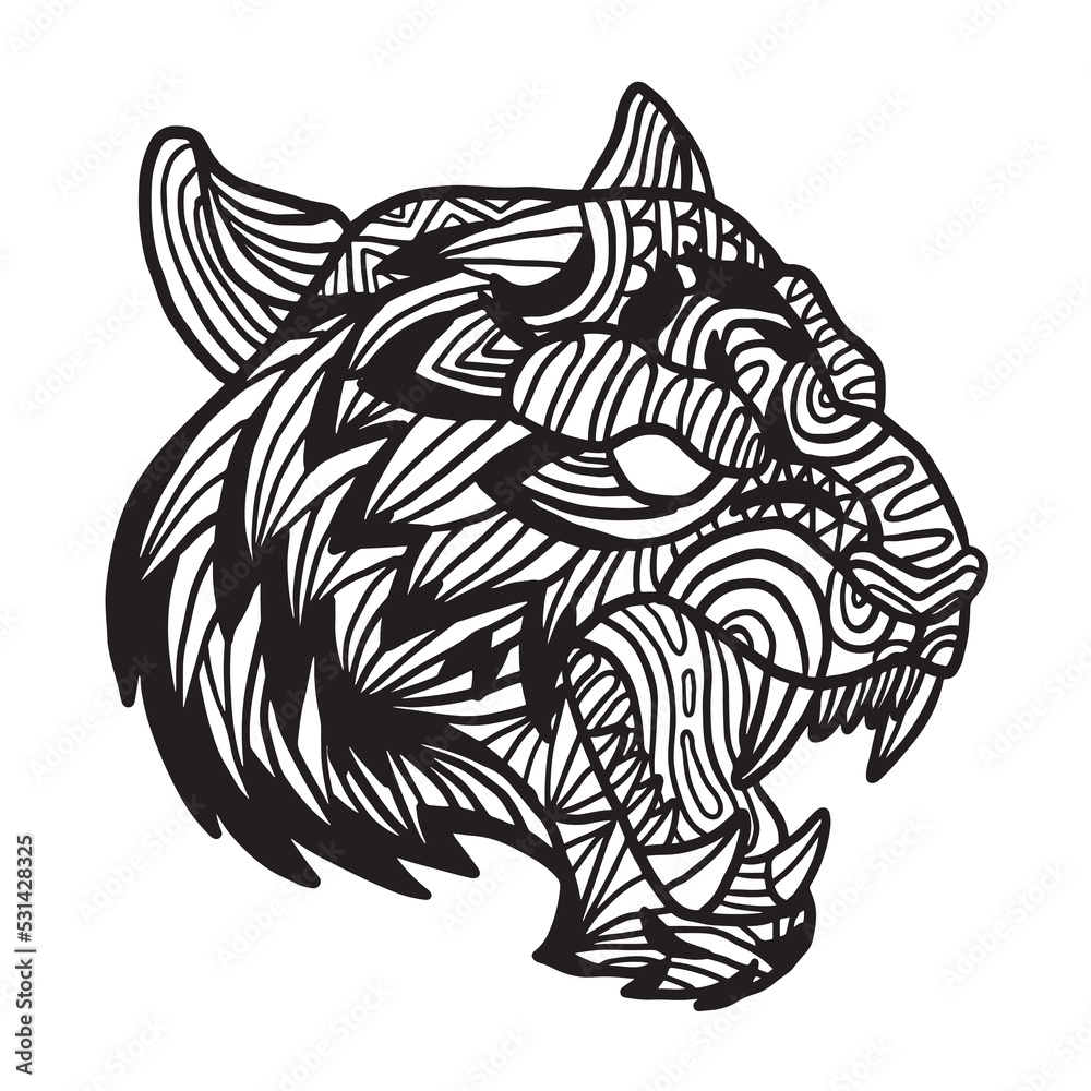 Hand drawn Tiger doodle side view for coloring Stock Vector | Adobe Stock