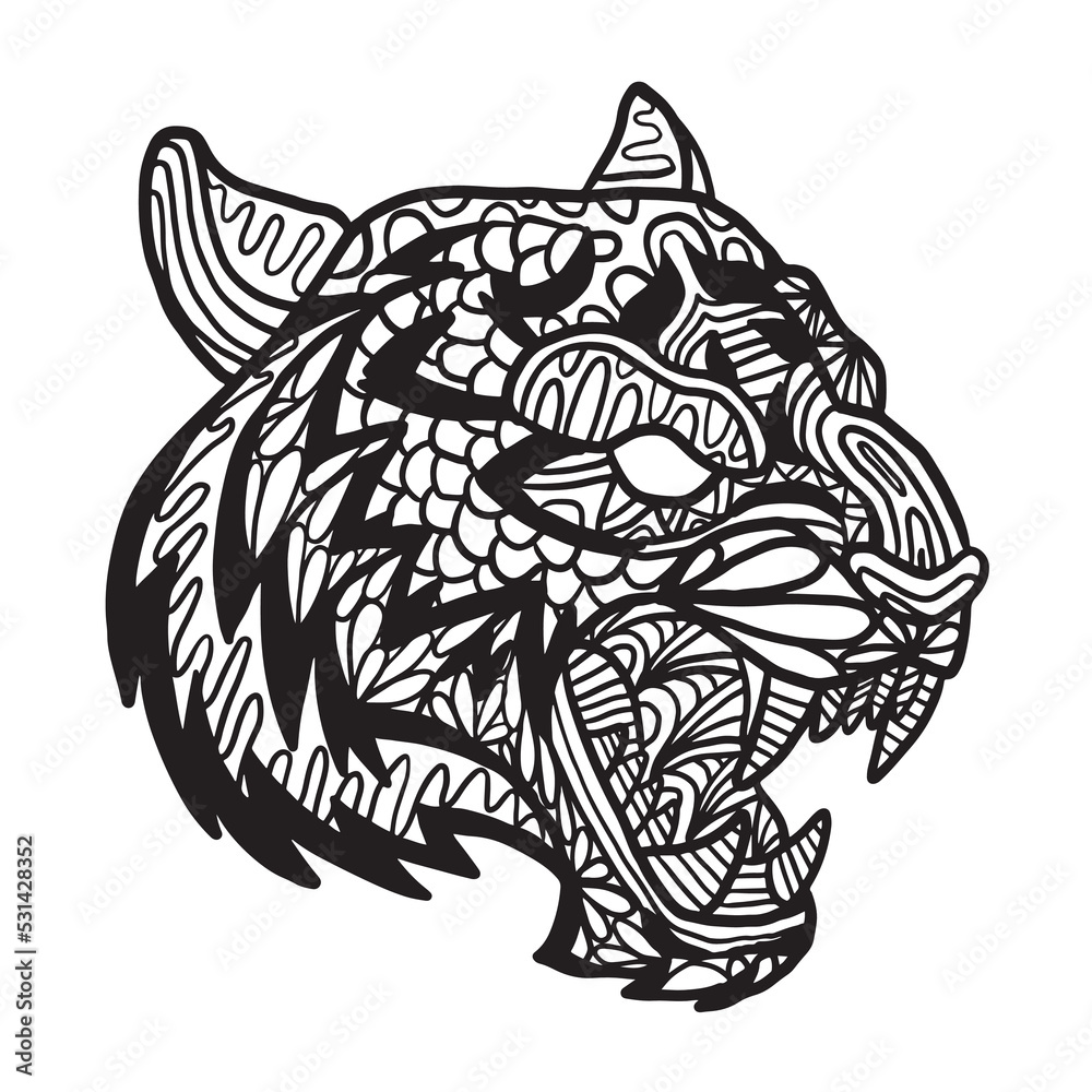 Hand drawn Tiger doodle side view for coloring Stock Vector | Adobe Stock