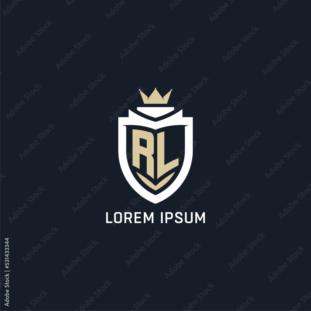 Initial letter RL shield and crown logo style, esport team logo design ...
