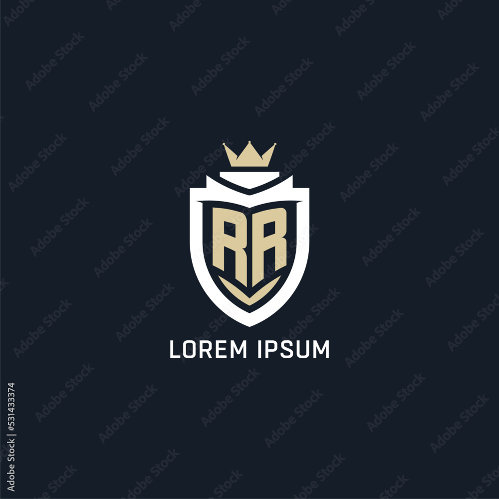 Initial letter RR shield and crown logo style, esport team logo design ...