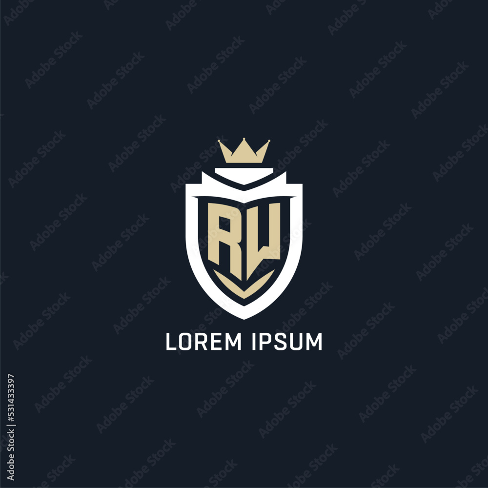 Initial letter RW shield and crown logo style, esport team logo design ...